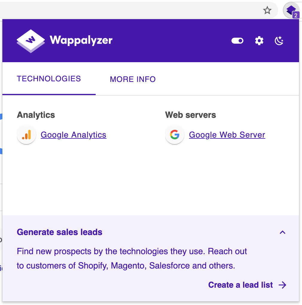 Quickly identify website technologies with Wappalyzer