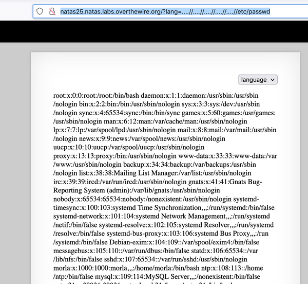 OverTheWire Natas Level 25 Walkthrough