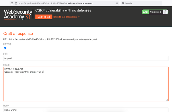 PortSwigger's "CSRF vulnerability with no defenses" Walkthrough