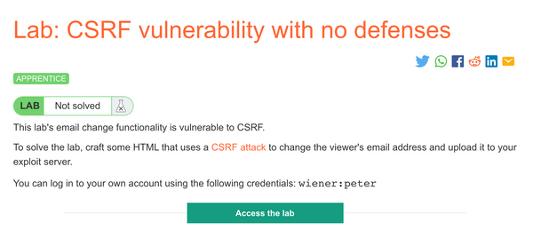 PortSwigger's "CSRF vulnerability with no defenses" Walkthrough