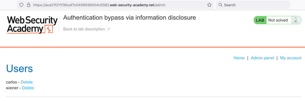 PortSwigger's "Authentication bypass via information disclosure" Walkthrough