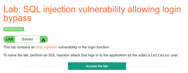 PortSwigger's "SQL injection vulnerability allowing login bypass" Walkthrough