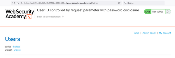 PortSwigger's "User ID controlled by request parameter with password disclosure" Walkthrough