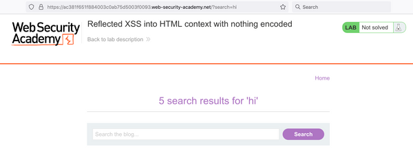 PortSwigger's "Reflected XSS into HTML context with nothing encoded" Walkthrough