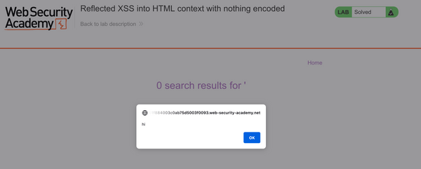 PortSwigger's "Reflected XSS into HTML context with nothing encoded" Walkthrough