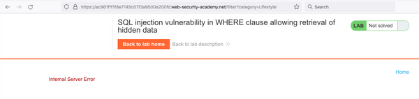 PortSwigger "SQL injection vulnerability in WHERE clause allowing ...