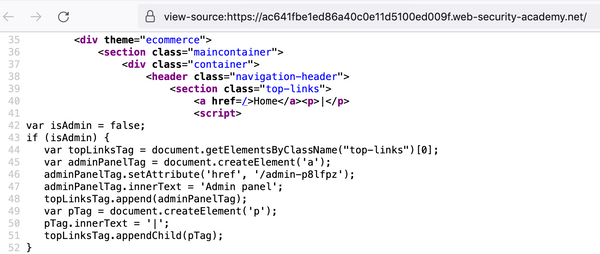 PortSwigger's "Unprotected admin functionality with unpredictable URL" Walkthrough