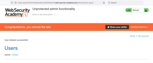 PortSwigger's "Unprotected admin functionality" Walkthrough