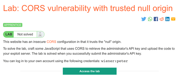 PortSwigger's "CORS vulnerability with trusted null origin" Walkthrough