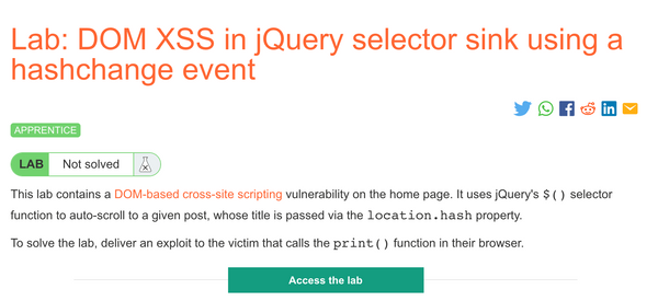 PortSwigger's "DOM XSS in jQuery selector sink using a hashchange event" Walkthrough