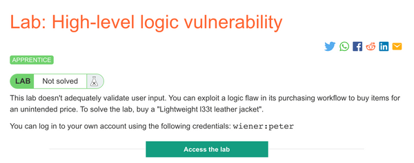 PortSwigger's "High-level logic vulnerability" Walkthrough