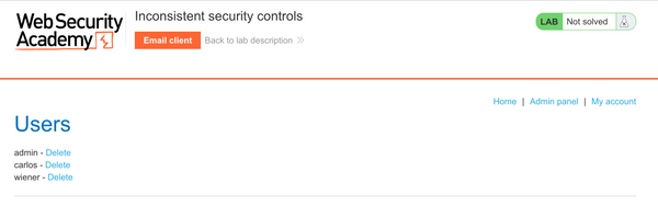 PortSwigger's "Inconsistent security controls" Walkthrough